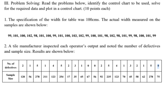 Solved III. Problem Solving: Read the problems below, | Chegg.com
