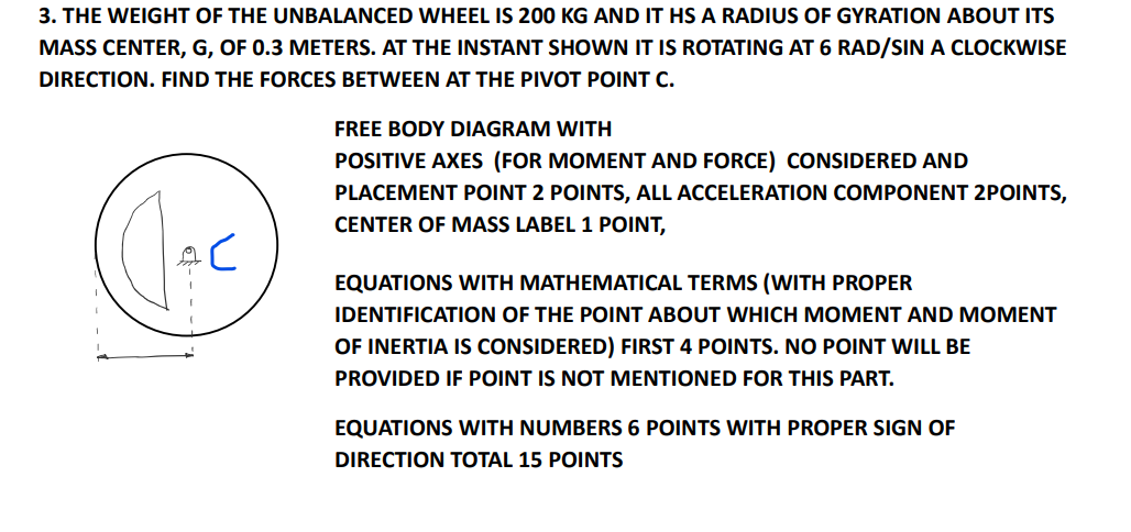 Solved 3. THE WEIGHT OF THE UNBALANCED WHEEL IS 200 KG AND | Chegg.com