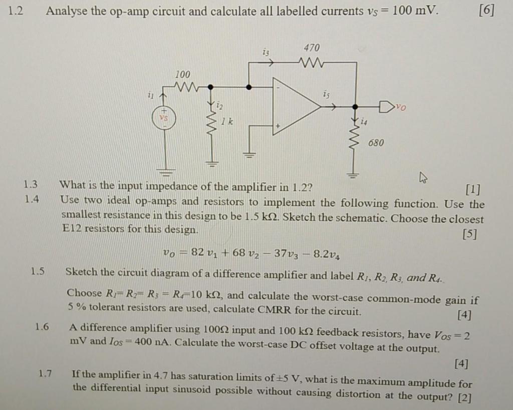 Solved 1.2 Analyse the op-amp circuit and calculate all | Chegg.com