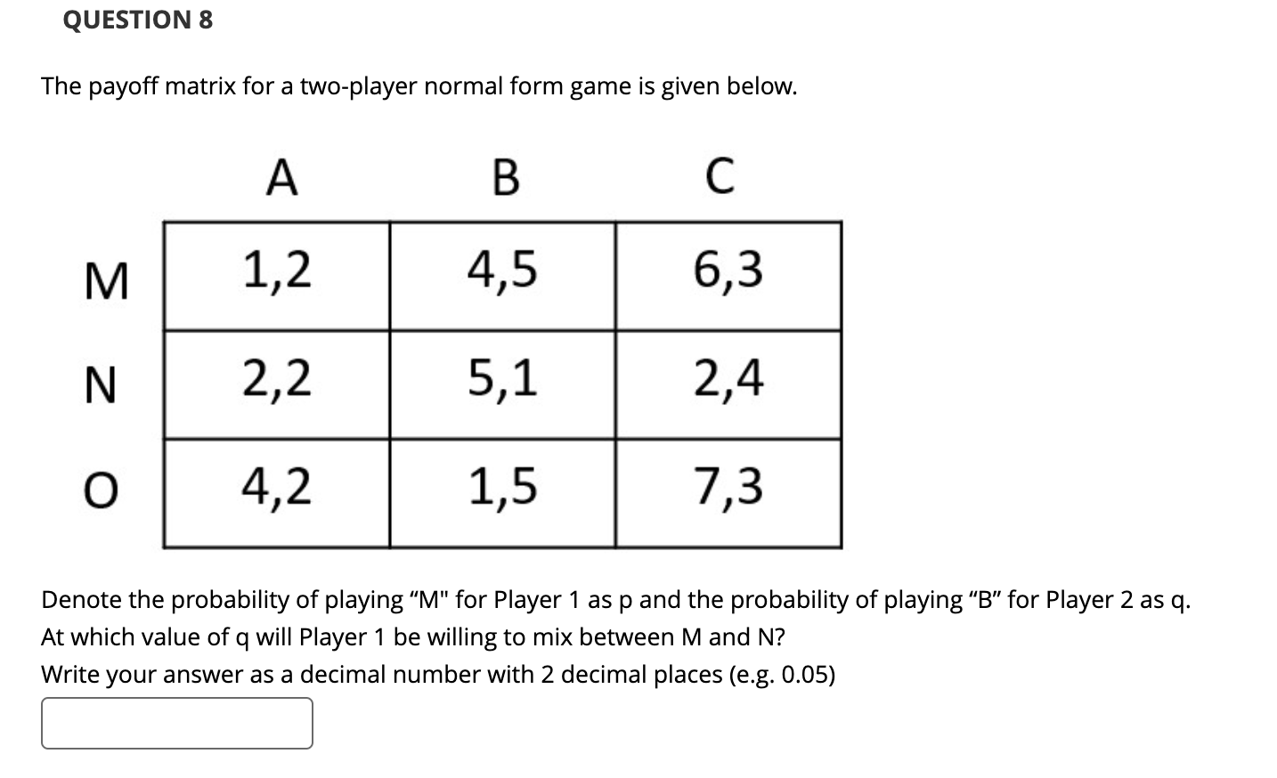 Solved QUESTION 8The payoff matrix for a two-player normal | Chegg.com