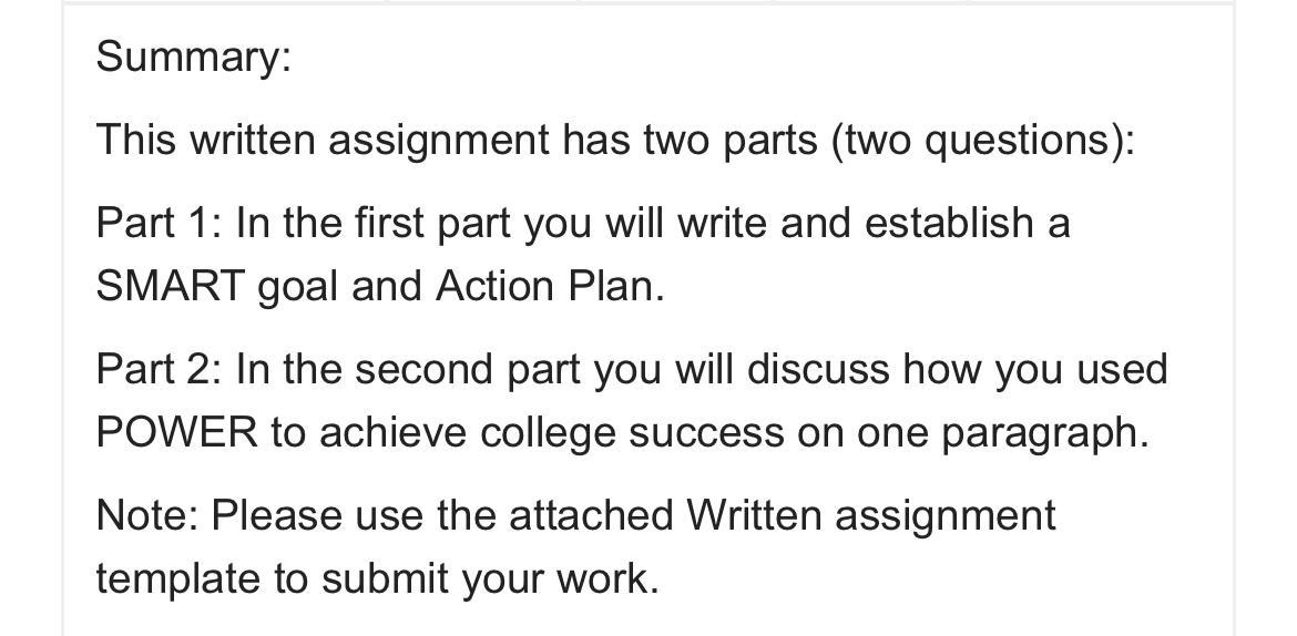Solved Summary: This written assignment has two parts (two | Chegg.com