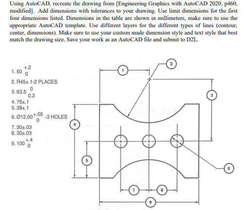 Solved Using AutoCAD, recreate the drawing from [Engineering | Chegg.com