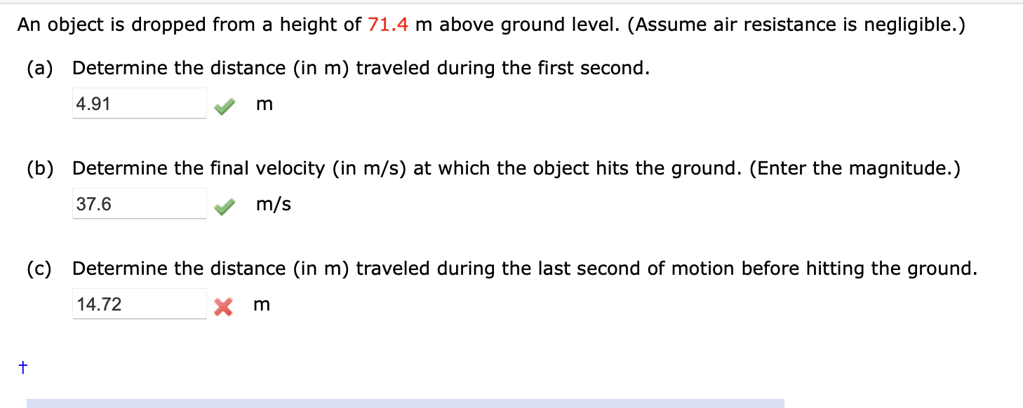 Solved An object is dropped from a height of 71.4 m above | Chegg.com
