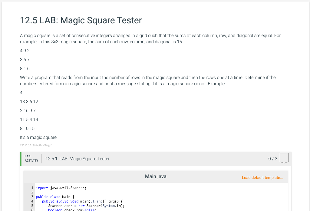 Solved 12.5 LAB: Magic Square Tester A magic square is a set | Chegg.com