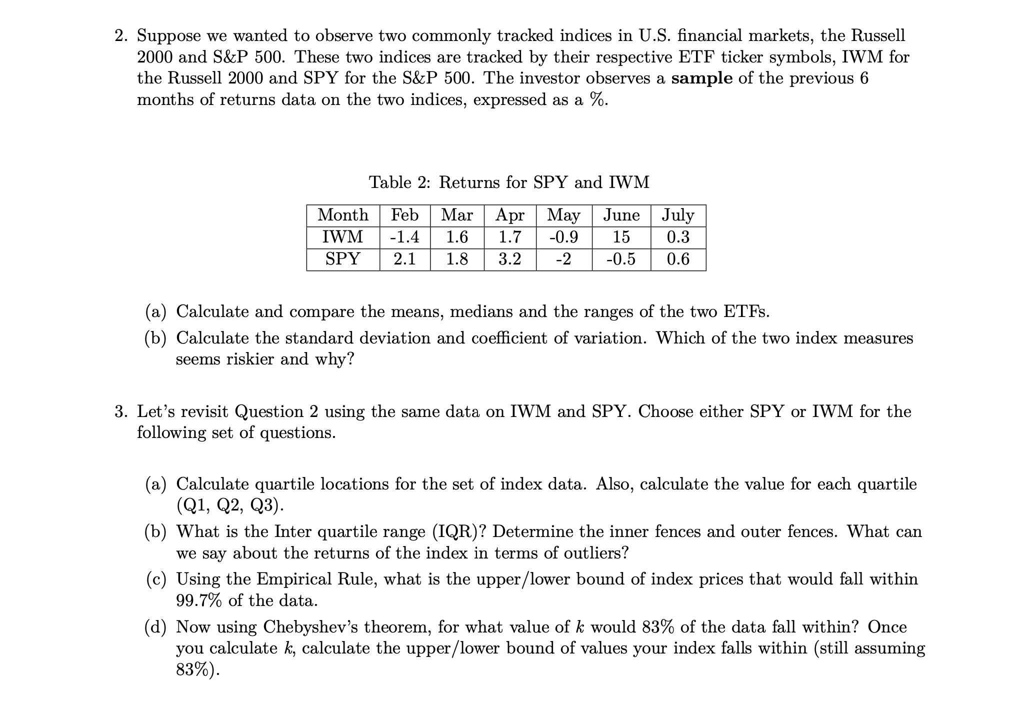 Solved 2. Suppose we wanted to observe two commonly tracked | Chegg.com