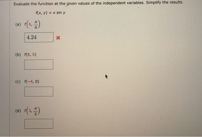 Solved Evaluate the function at the given values of the | Chegg.com
