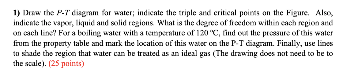 Solved 1) Draw the P-T diagram for water; indicate the | Chegg.com