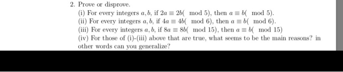 Solved 2. Prove or disprove. (i) For every integers a, b, if | Chegg.com