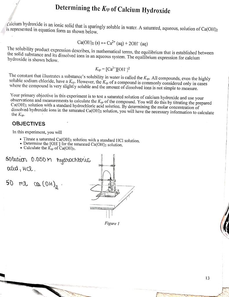 Solved Determining the Ksp of Calcium Hydroxide Calcium | Chegg.com