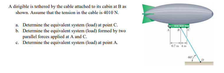Solved A dirigible is tethered by the cable attached to its | Chegg.com
