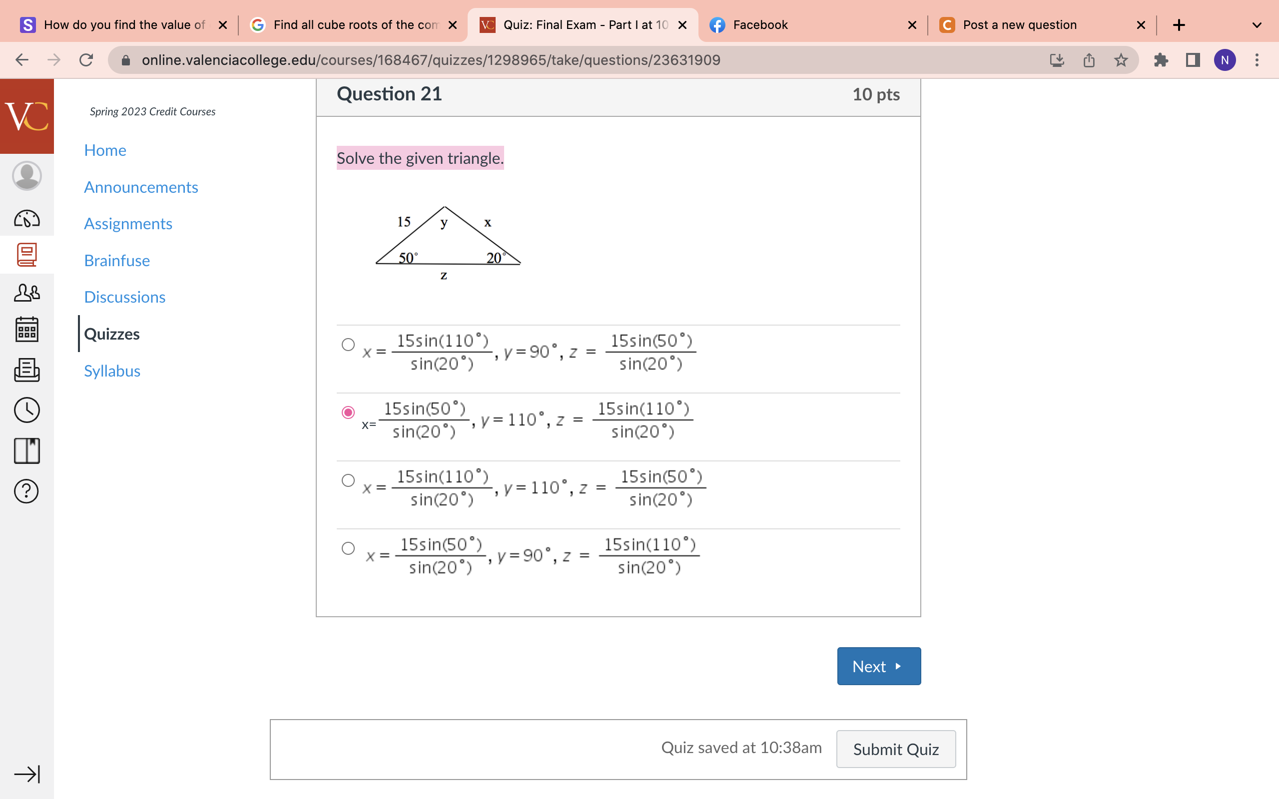 Solved Solve the given triangle. | Chegg.com