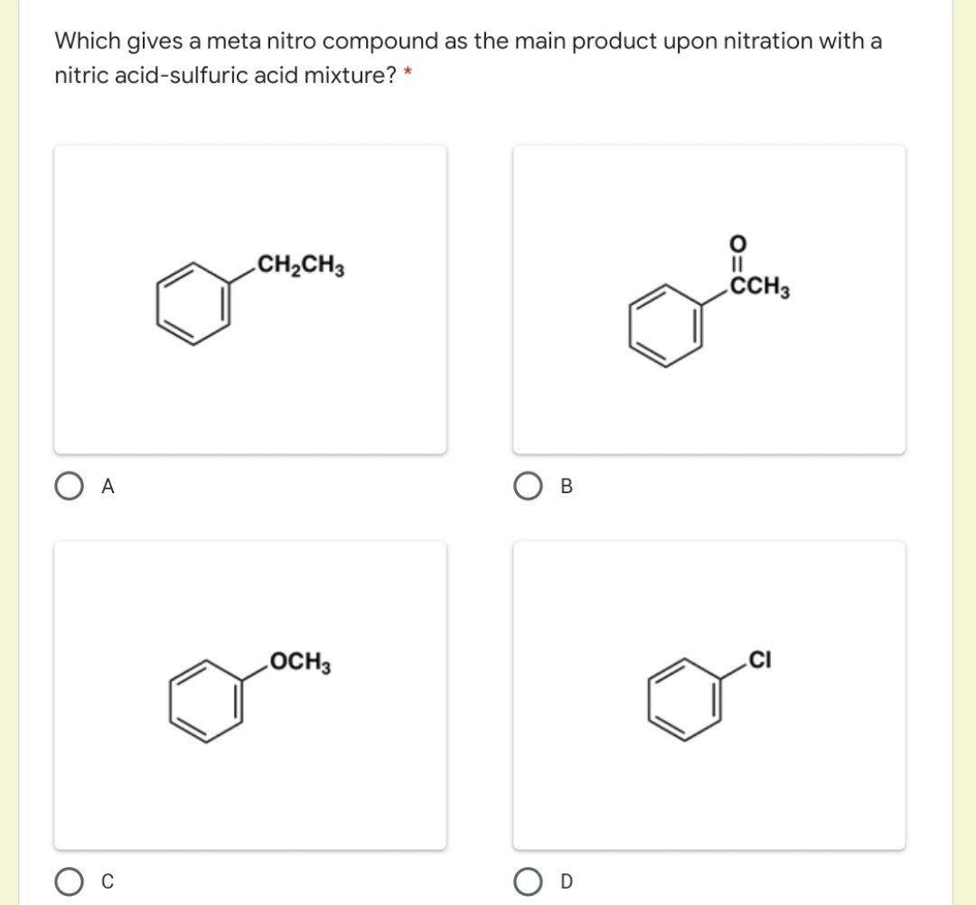 Solved Which gives a meta nitro compound as the main product | Chegg.com