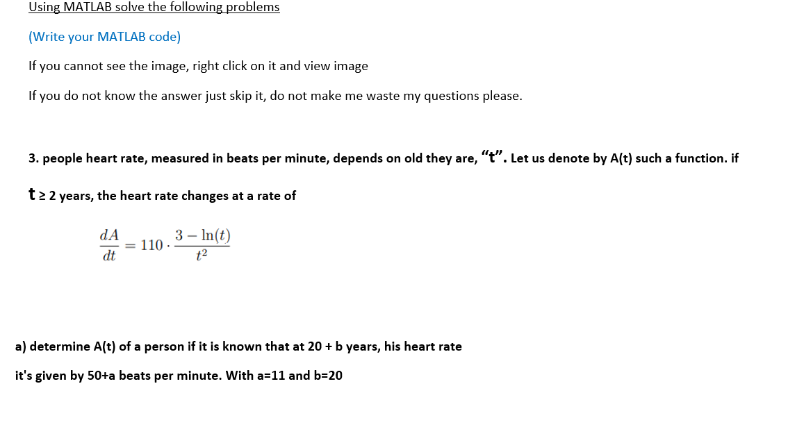 Solved Using Matlab Solve The Following Problems Write Your 