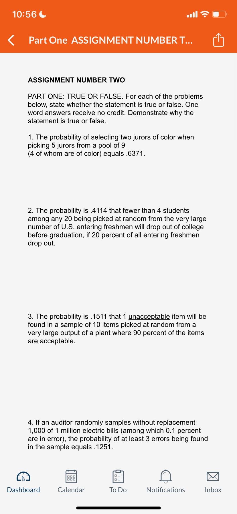 Solved ASSIGNMENT NUMBER TWO PART ONE: TRUE OR FALSE. For | Chegg.com