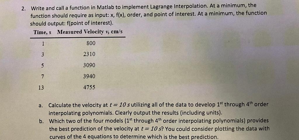 Solved 2. Write and call a function in Matlab to implement | Chegg.com