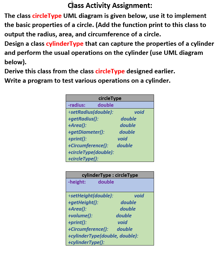 Solved Lass Activity Assignment The Class Circletype Uml 