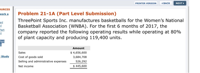 Solved PRINTER VERSION BACK NEXT URCES orka Problem 21-1A | Chegg.com