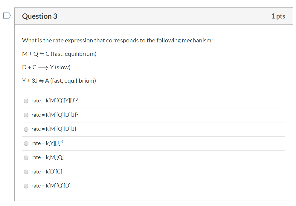 Solved Question 3 1 pts What is the rate expression that | Chegg.com