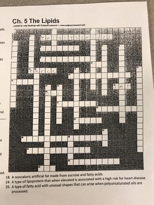 Solved Aled Name: Across Ch. 5 reated by Juty A lipid made | Chegg.com