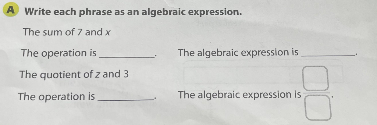 Solved A Write each phrase as an algebraic expression. The | Chegg.com