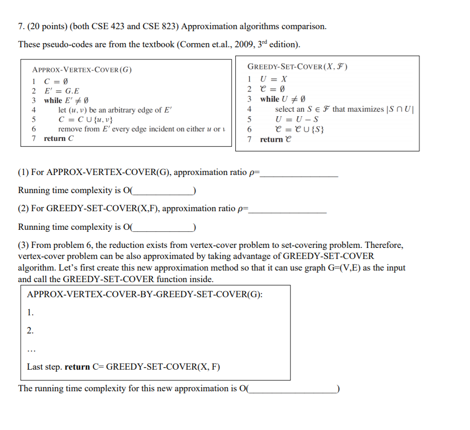 Solved 7. (20 points) (both CSE 423 and CSE 823) | Chegg.com