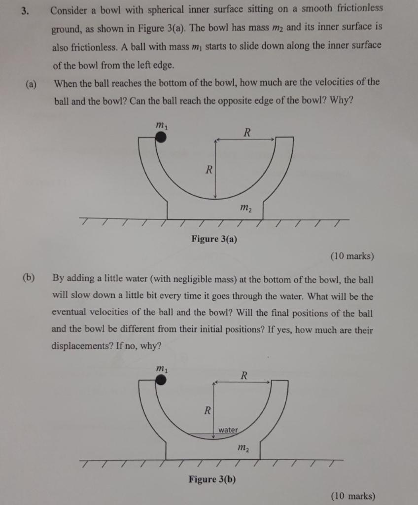 Solved 3. Consider a bowl with spherical inner surface | Chegg.com