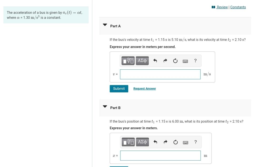 Solved A Review Constants The acceleration of a bus is given | Chegg.com