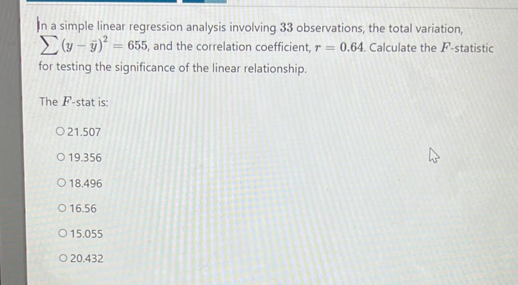 Solved In a simple linear regression analysis involving 33 | Chegg.com