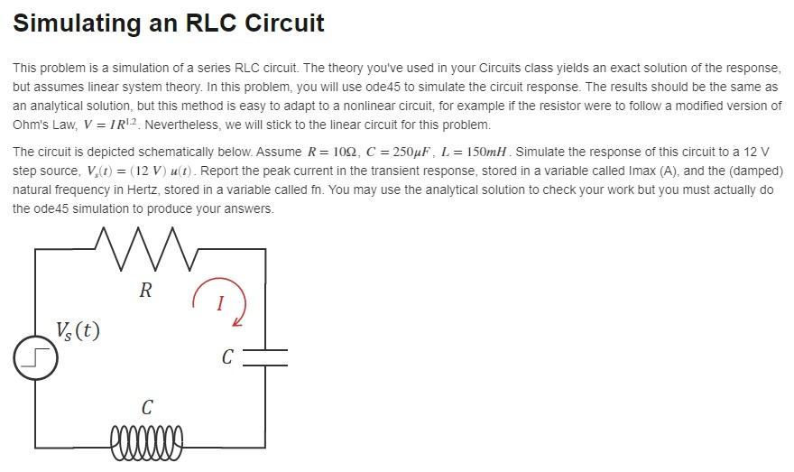Solved Simulating an RLC Circuit. Answer should be in the | Chegg.com