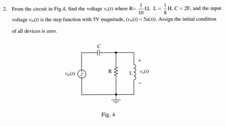 Solved From the circuit in Fig.4, ﻿find the voltage vo(t) | Chegg.com