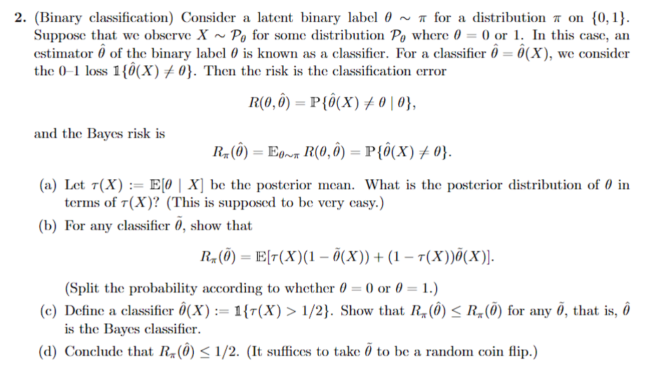 (Binary classification) Consider a latent binary | Chegg.com