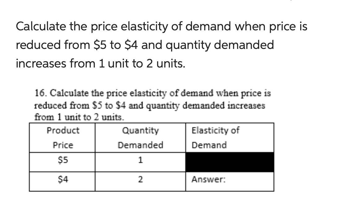 Solved Calculate the price elasticity of demand when price | Chegg.com
