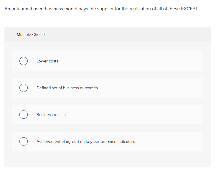 Solved An outcome-based business model pays the supplier for | Chegg.com