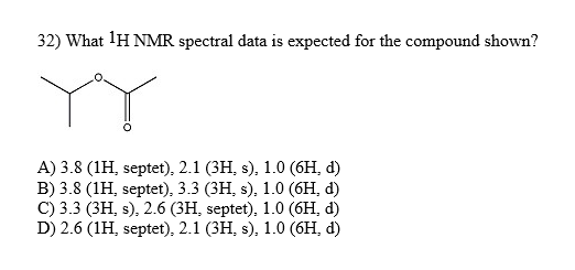 Solved 32) What 1H NMR spectral data is expected for the | Chegg.com