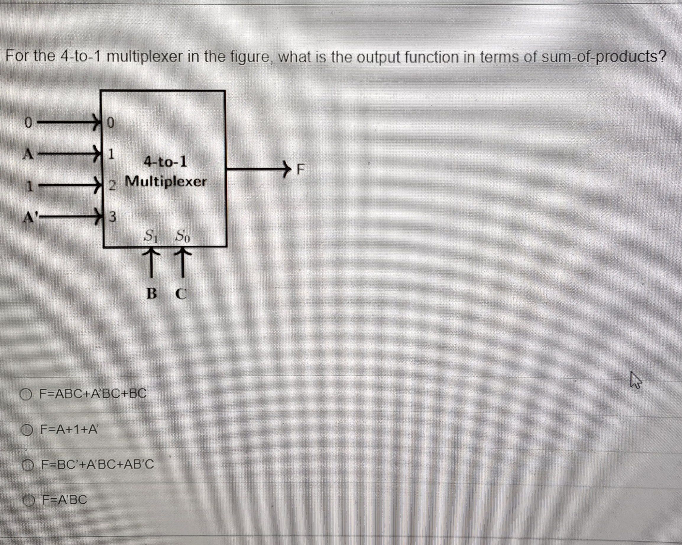 Solved For the 4-to-1 multiplexer in the figure, what is the | Chegg.com