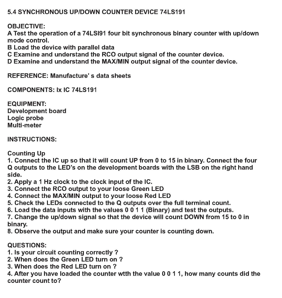 5.4 SYNCHRONOUS UPIDOWN COUNTER DEVICE 74LS191 | Chegg.com