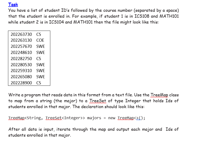 Solved Task You have a list of student ID's followed by the | Chegg.com