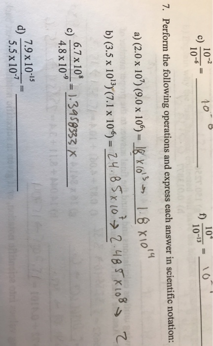 Solved 10-2 c)-= 10-6 104-10 10-5 -13 7. Perform the | Chegg.com