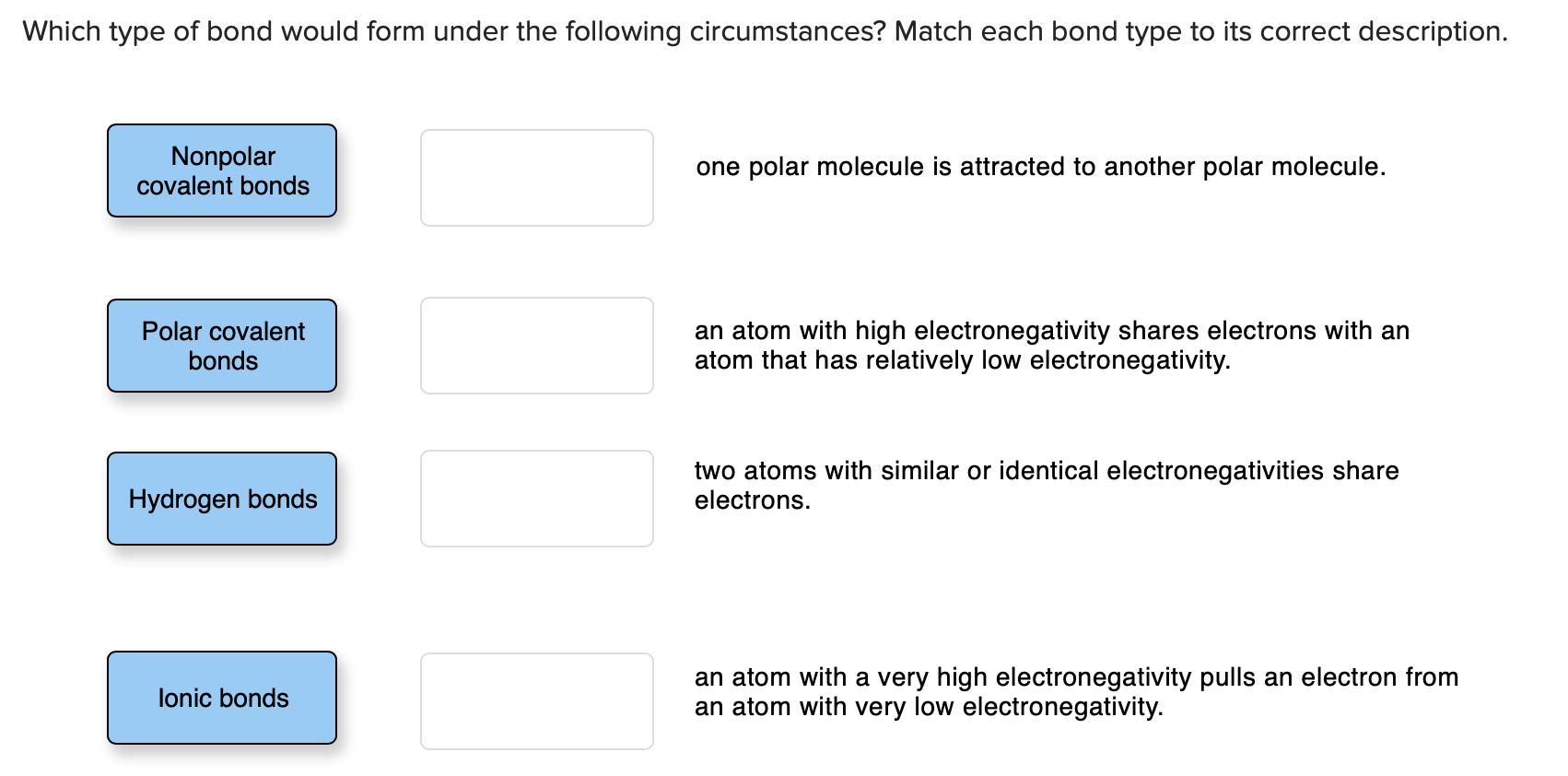 Solved Which type of bond would form under the following | Chegg.com