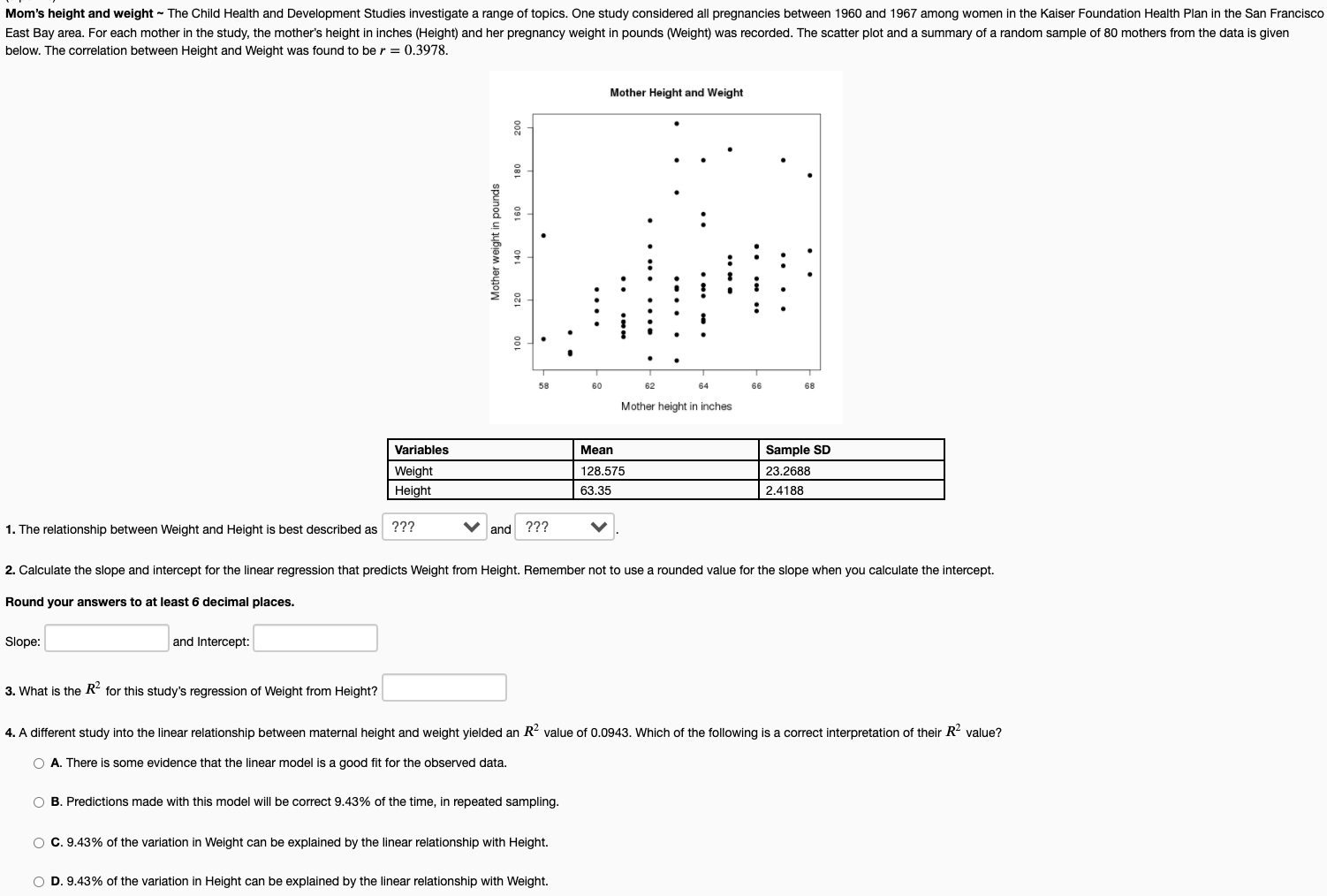 Solved 1. The relationship between Weight and Height is best | Chegg.com
