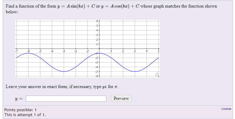 Solved Find a function of the form y = A sin(kx) + C or y = | Chegg.com