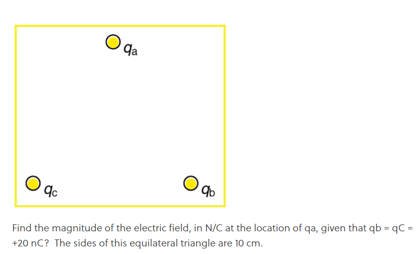 Solved Find the magnitude of the electric field, in N/C at | Chegg.com