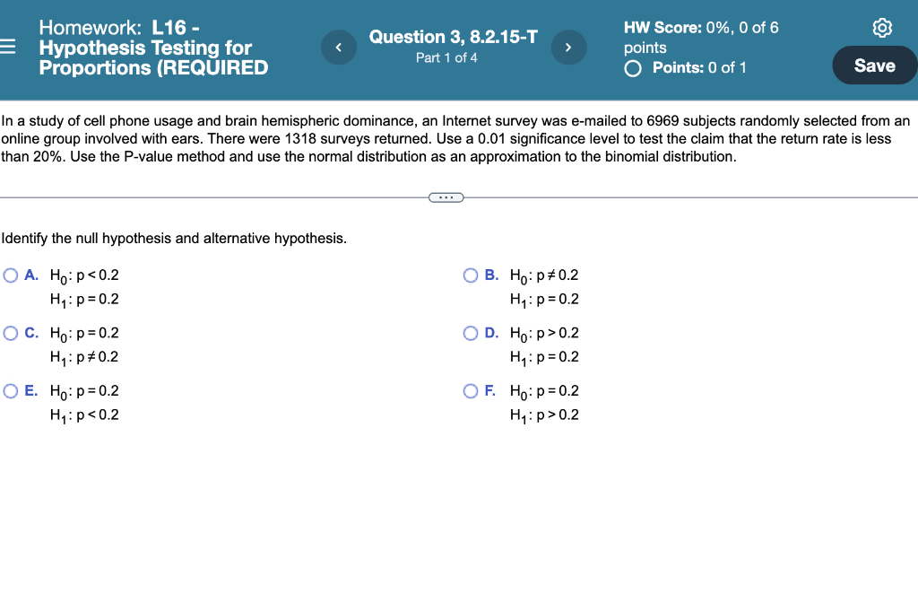 Solved Homework: L16 - = Hypothesis Testing for Proportions | Chegg.com
