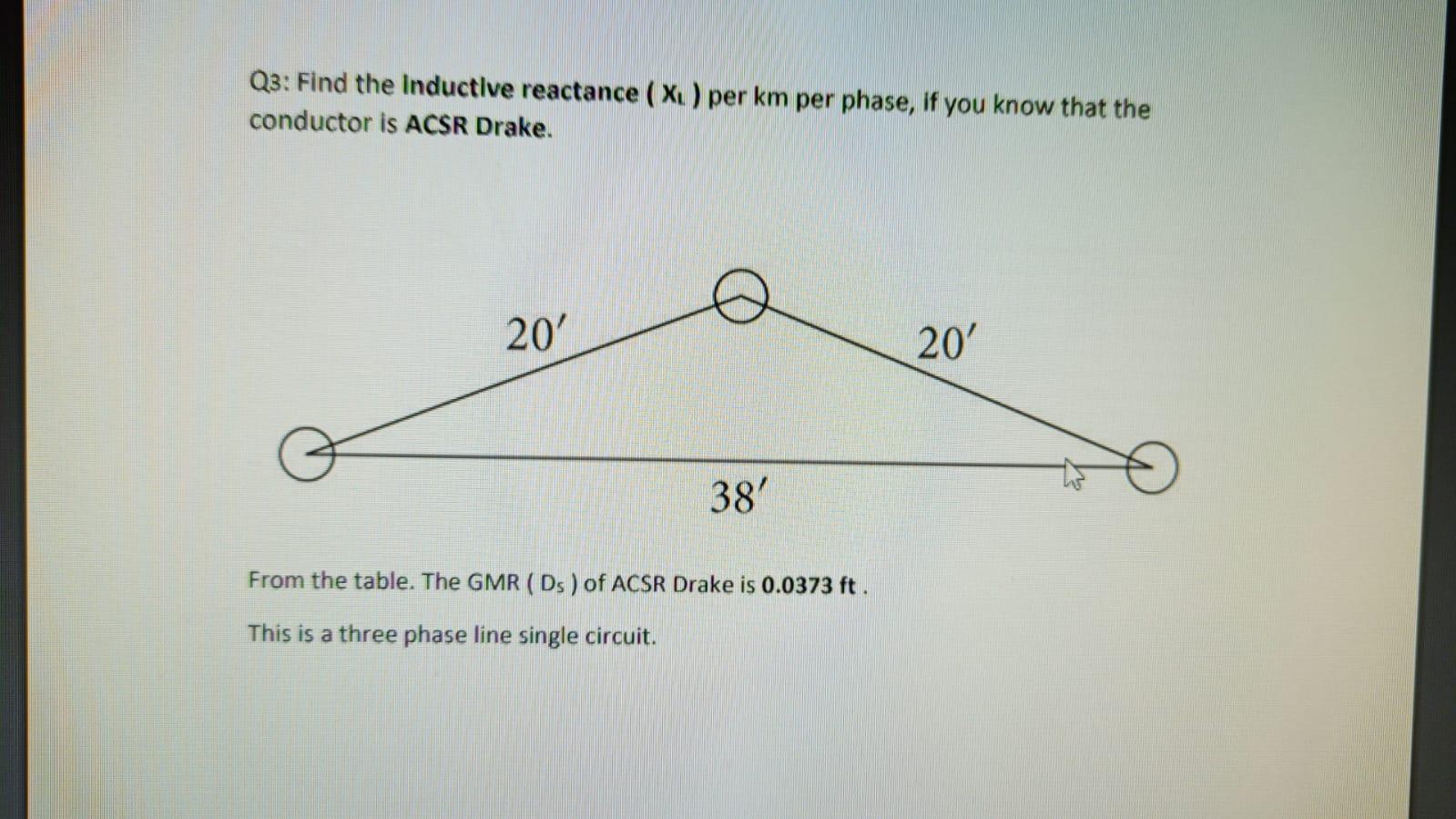 Solved Q3: Find the Inductive reactance (X) per km per | Chegg.com