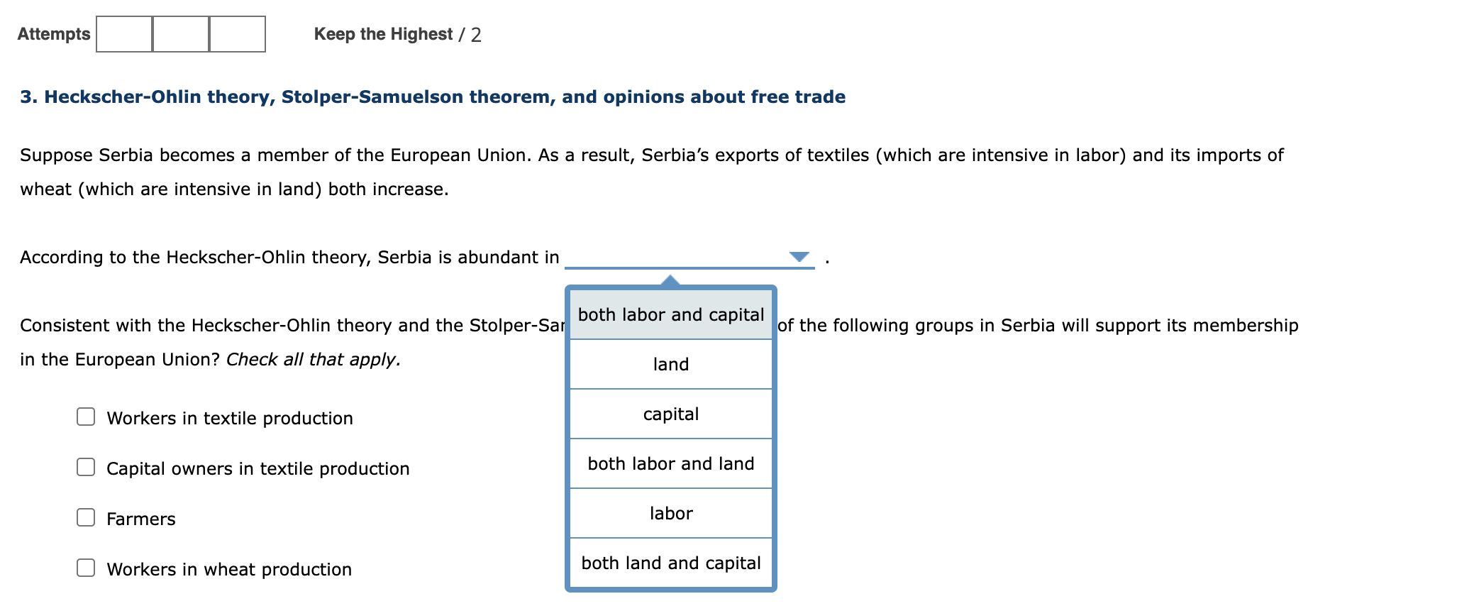Solved 3. Heckscher-Ohlin theory, Stolper-Samuelson theorem, | Chegg.com