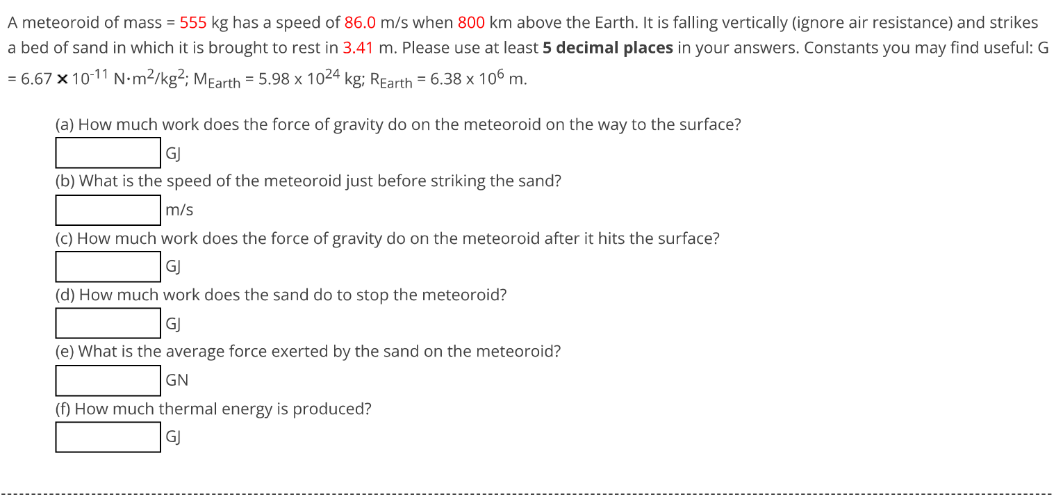 Solved A meteoroid of mass = 555 kg has a speed of 86.0 m/s | Chegg.com
