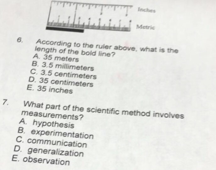 Solved Metric 6. According to the ruler above, what is the | Chegg.com