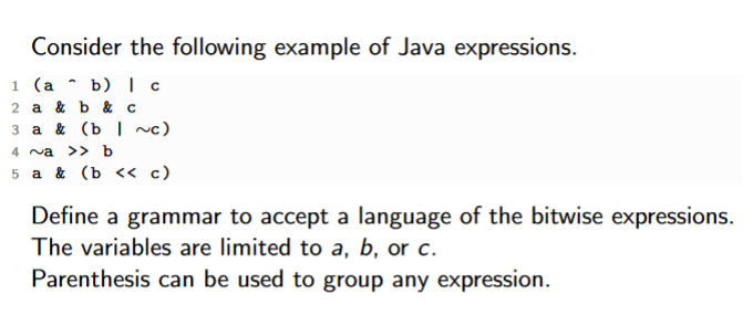 Solved Define a grammar to accept a language of the bitwise | Chegg.com