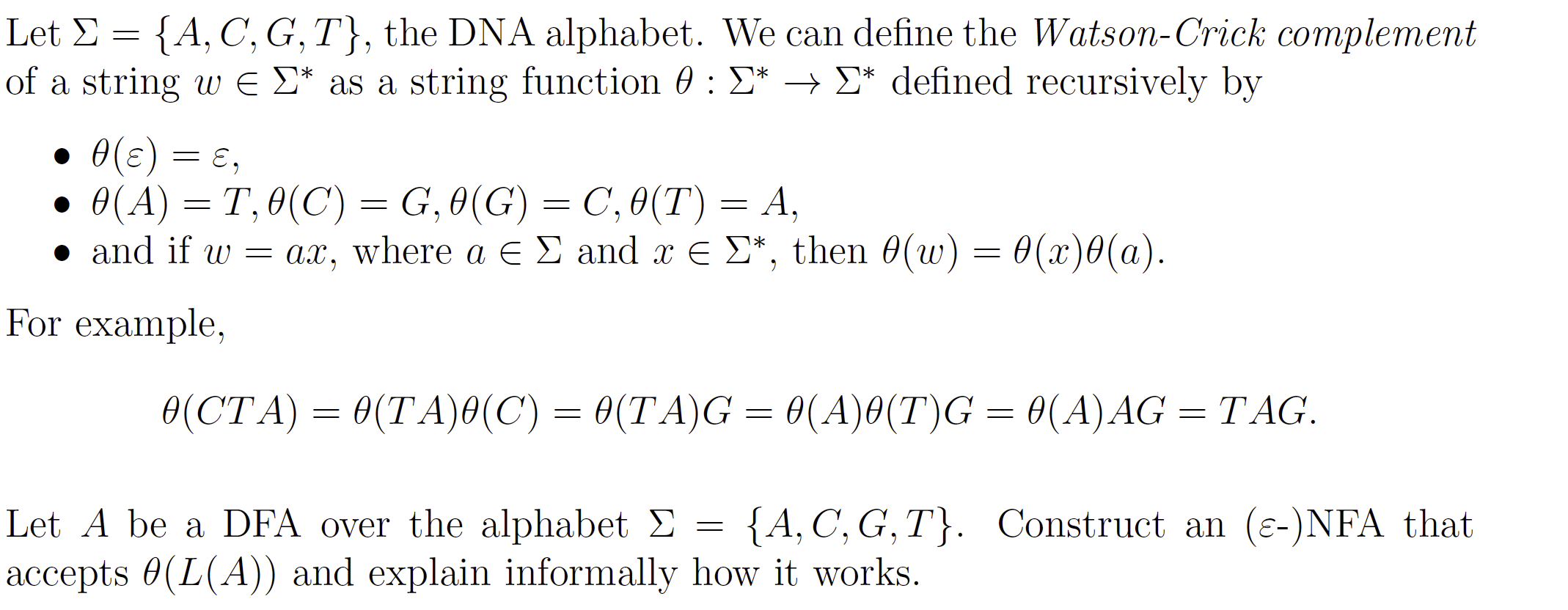 E Let S = {A, C, G,T}, the DNA alphabet. We can | Chegg.com