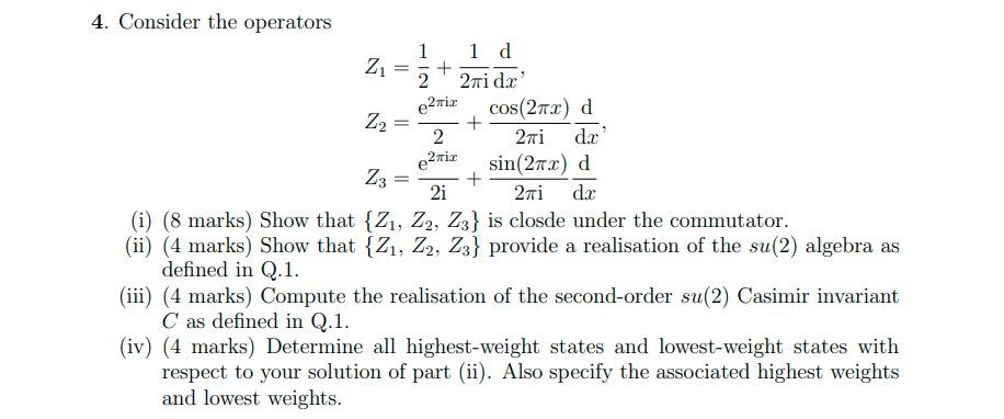 4. Consider the operators | Chegg.com